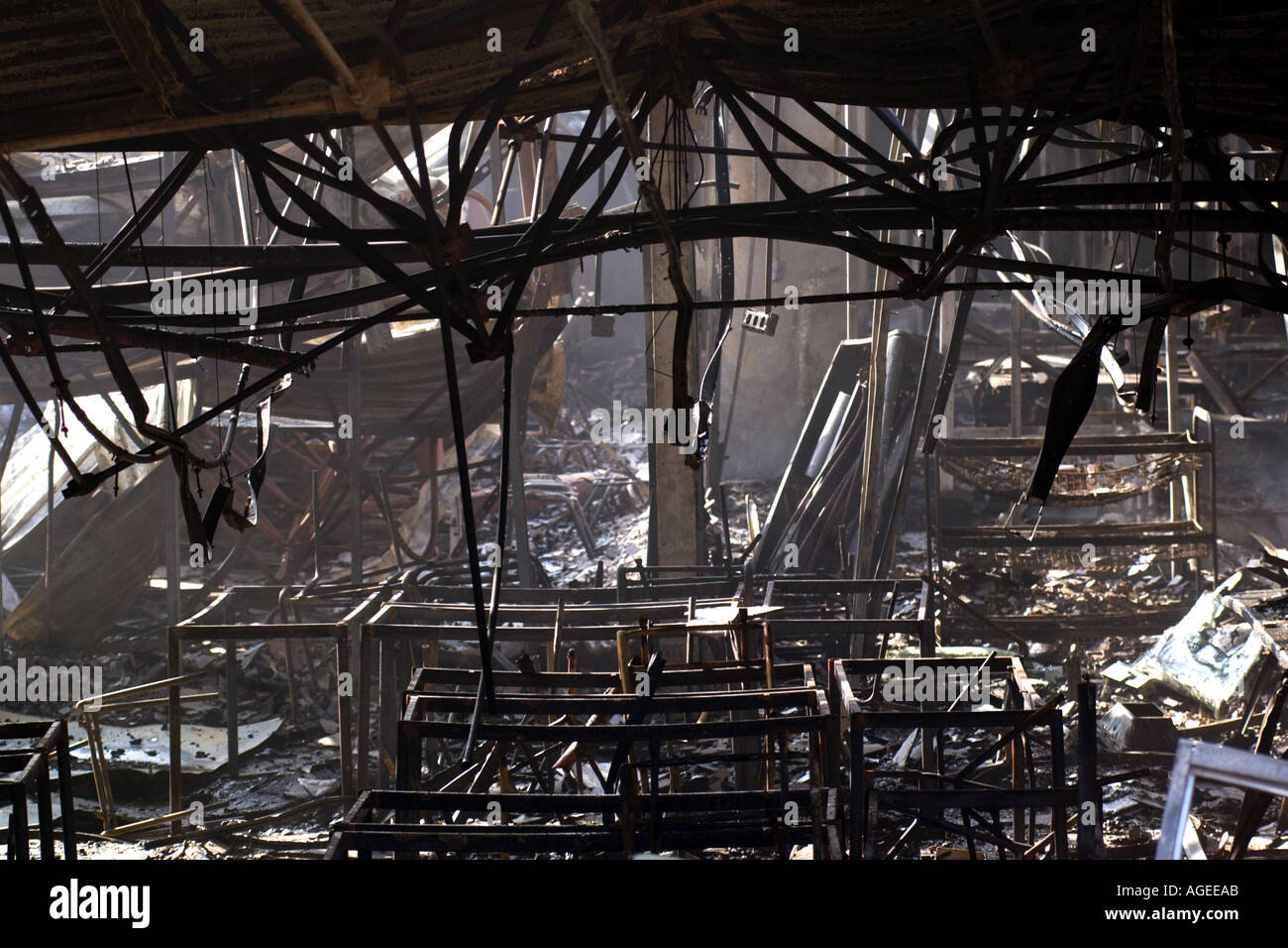 Tangled remains of a classroom after a fire destroyed Rogerstone ...