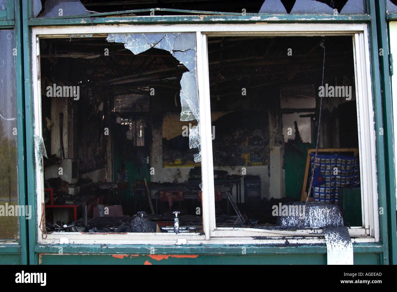 Burnt out classroom after a fire destroyed Rogerstone Primary School ...