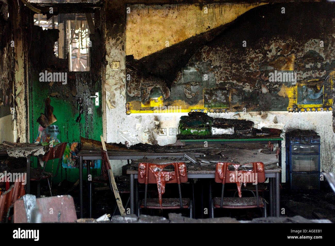 Burnt out classroom after a fire destroyed Rogerstone Primary School ...
