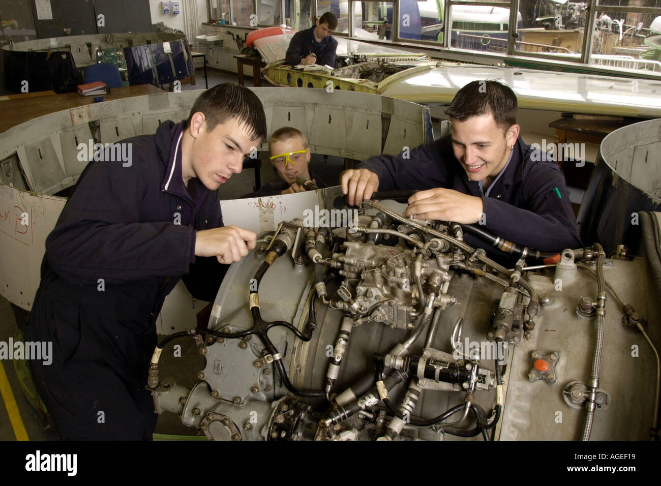 NVQ Aerospace students work on a Rolls Royce Viper jet engine at Ystrad ...