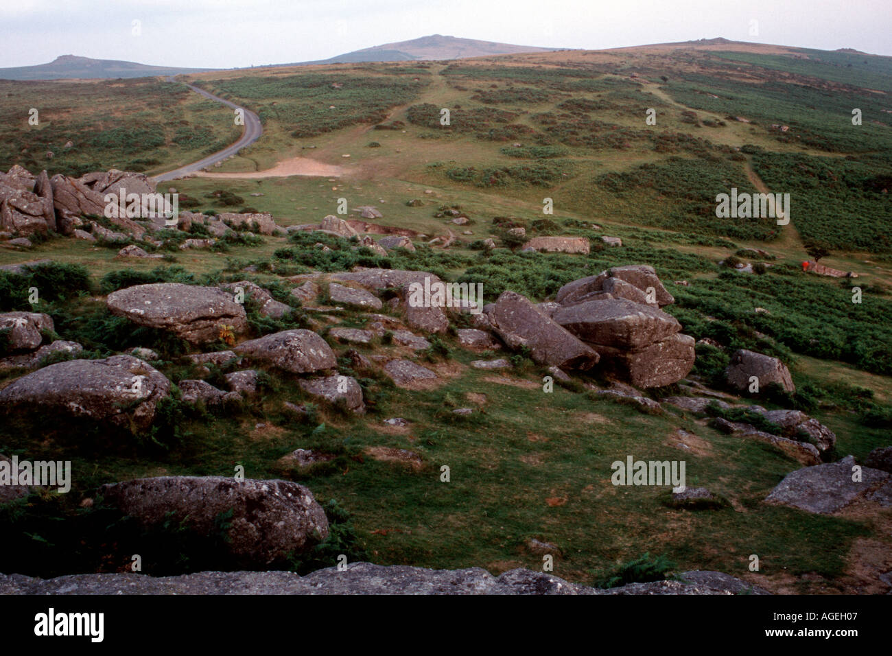 View of Dartmoor from top of Bonehill Rocks Stock Photo - Alamy