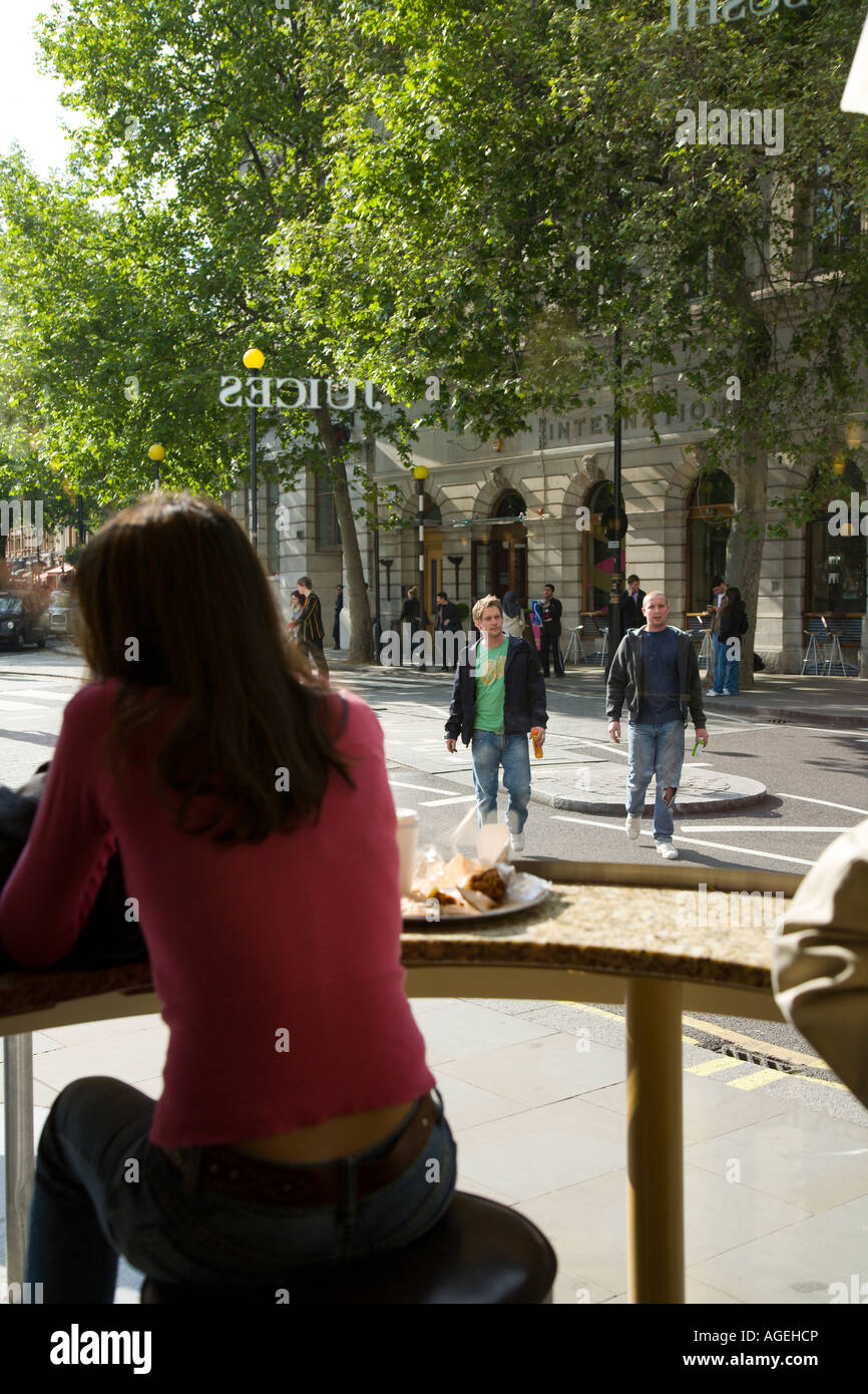 Street scene as viewed from the inside of a London café, UK Stock Photo ...