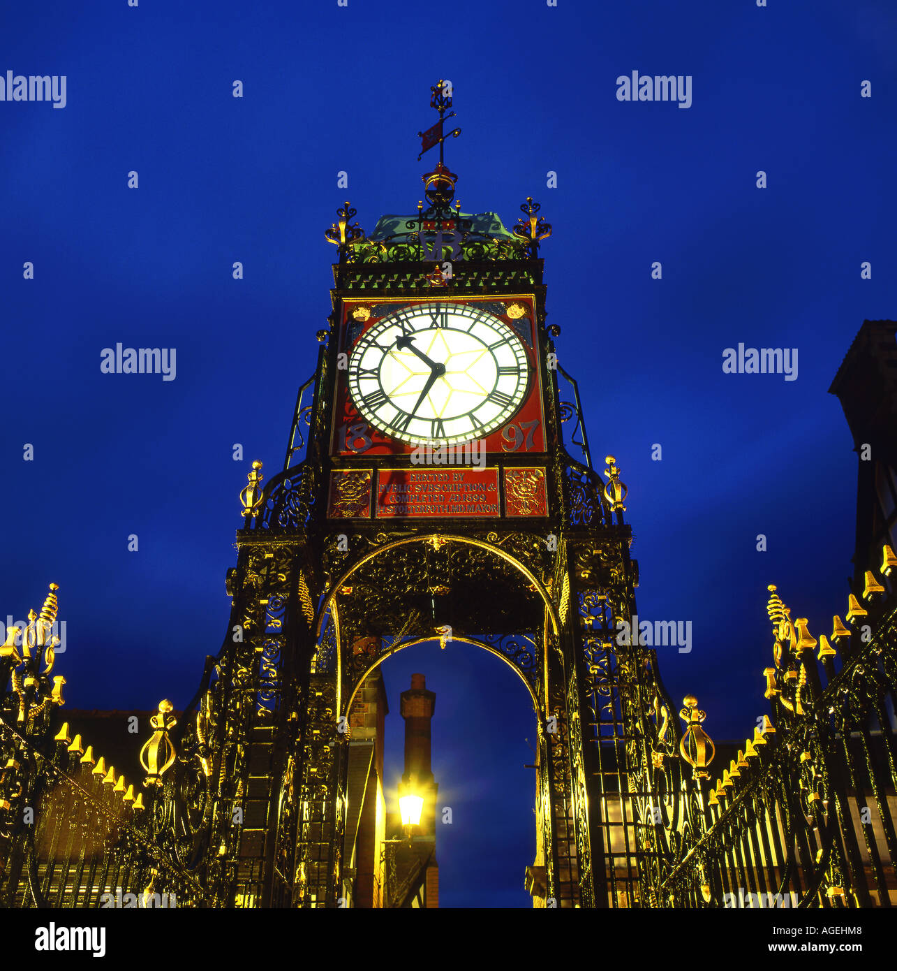 The Victorian Eastgate Clock on the Roman City Walls at Night, Chester ...