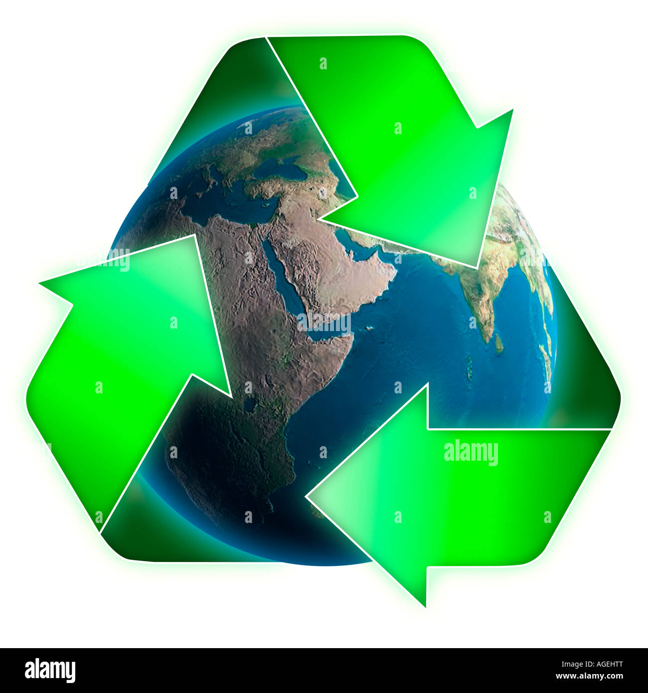 Recycling symbol with Earth globe Environmental concept Stock Photo - Alamy