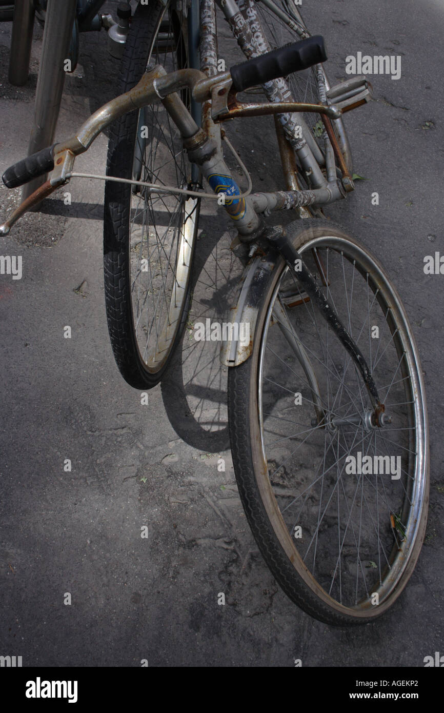 Broken down rusty used bicycle shadow outdoors hi-res stock photography ...