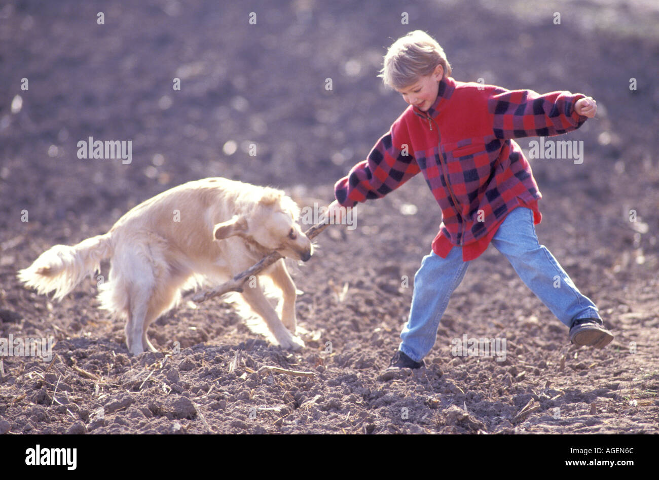 boy playing with dog outdoors Stock Photo - Alamy