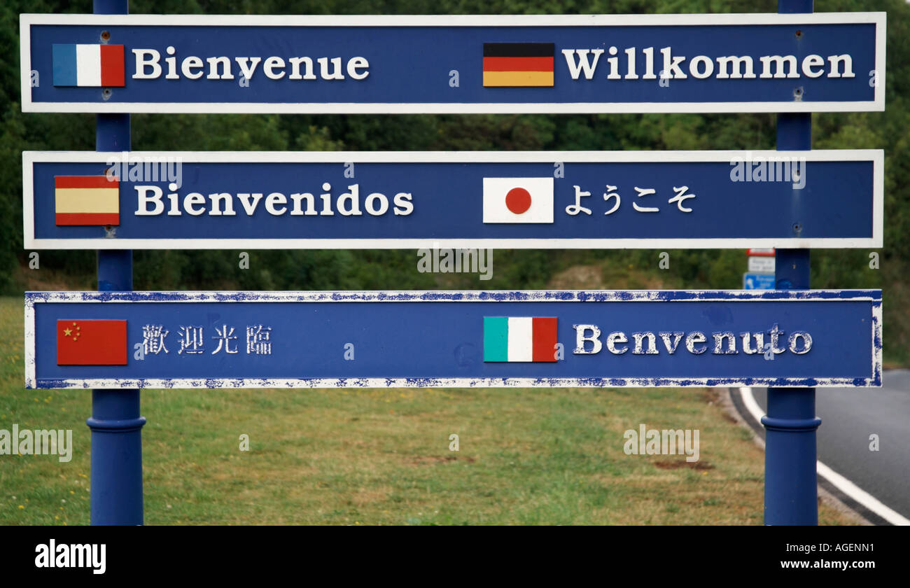 Multi language Welcome sign on an approach road to Eastbourne East ...