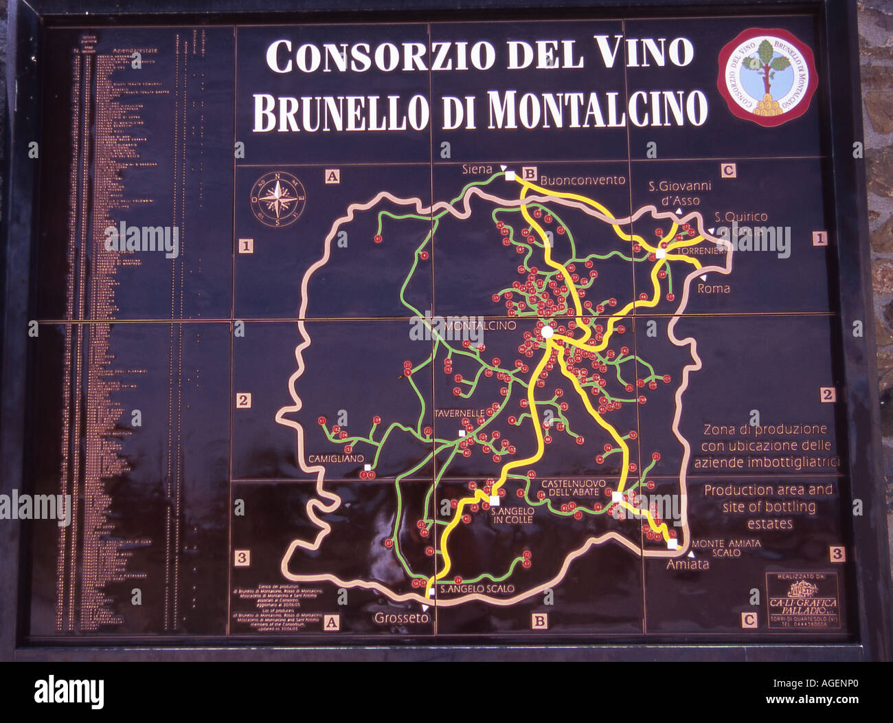 Tourist information display in Montalcino, Tuscany Stock Photo - Alamy