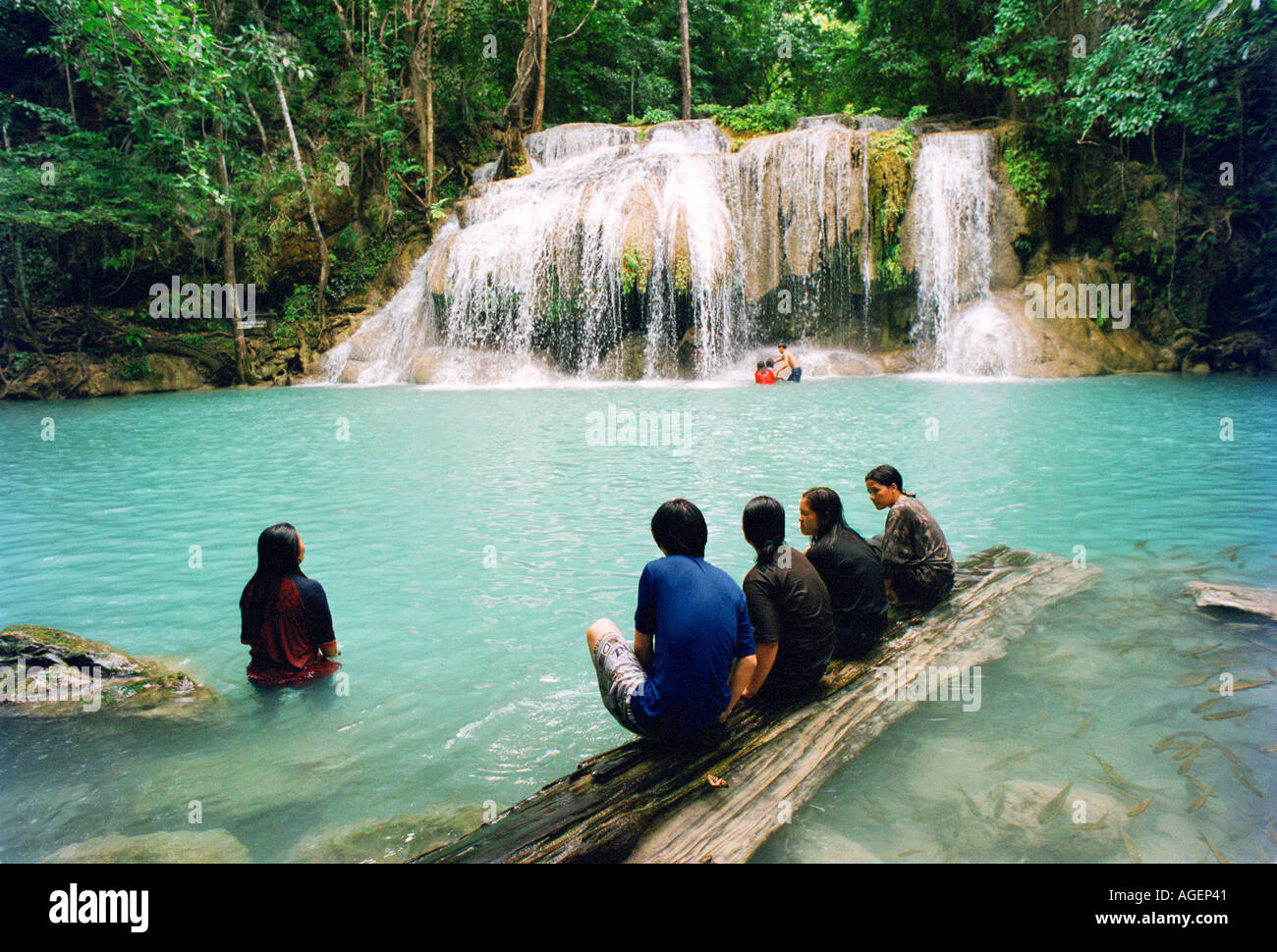 Fish swimming in waterfalls erawan hi-res stock photography and images ...