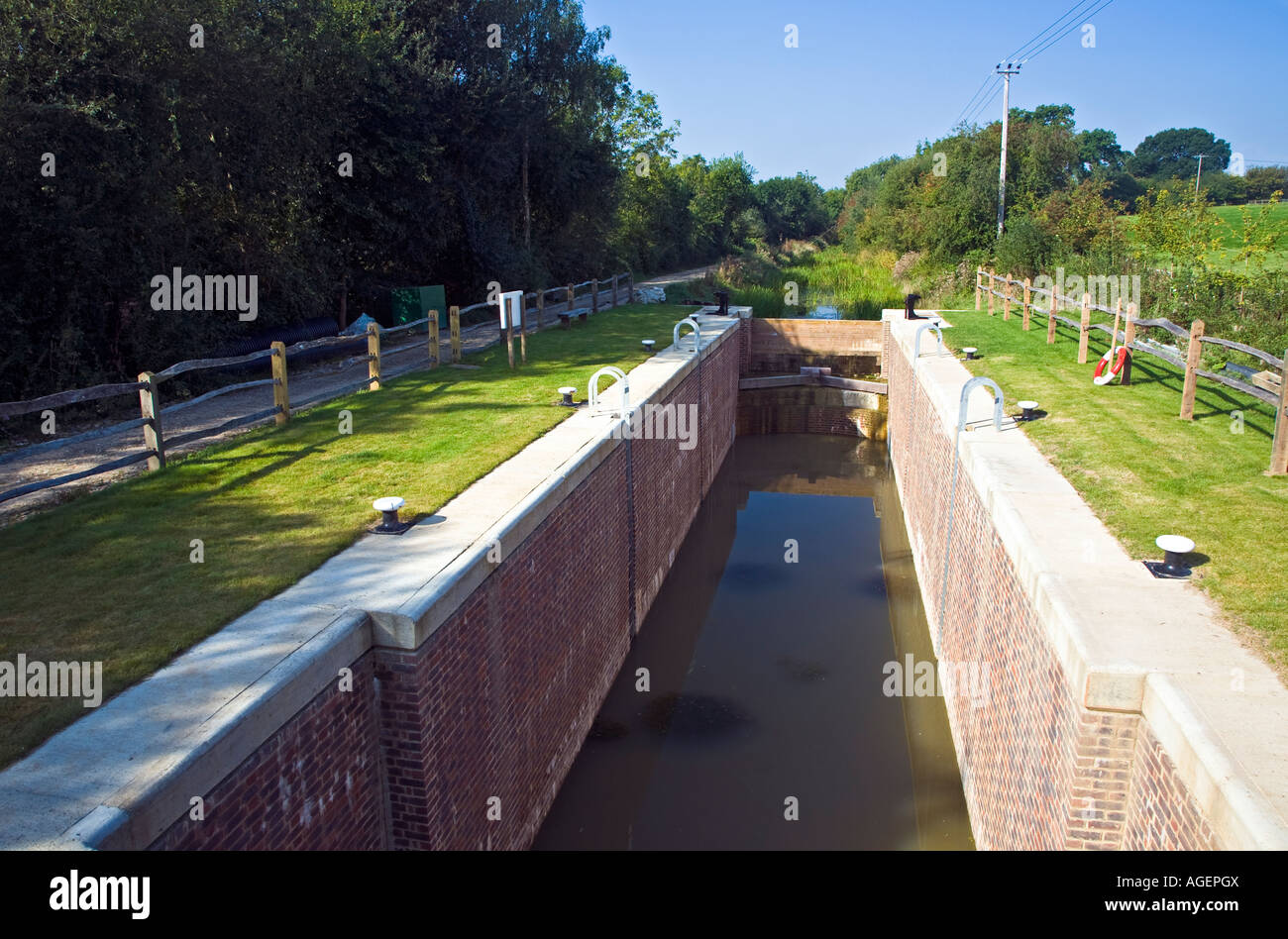 New lock on the Wey Arun Canal built during 2007 near Alfold Surrey ...