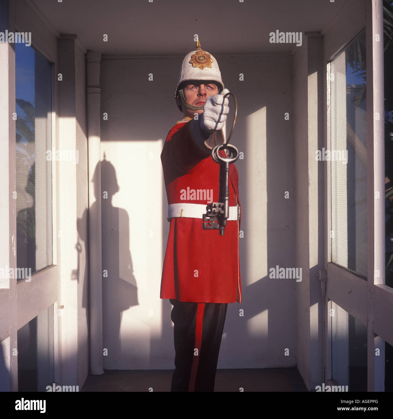 A statue of a British soldier holding the Key to Gibraltar at the ...