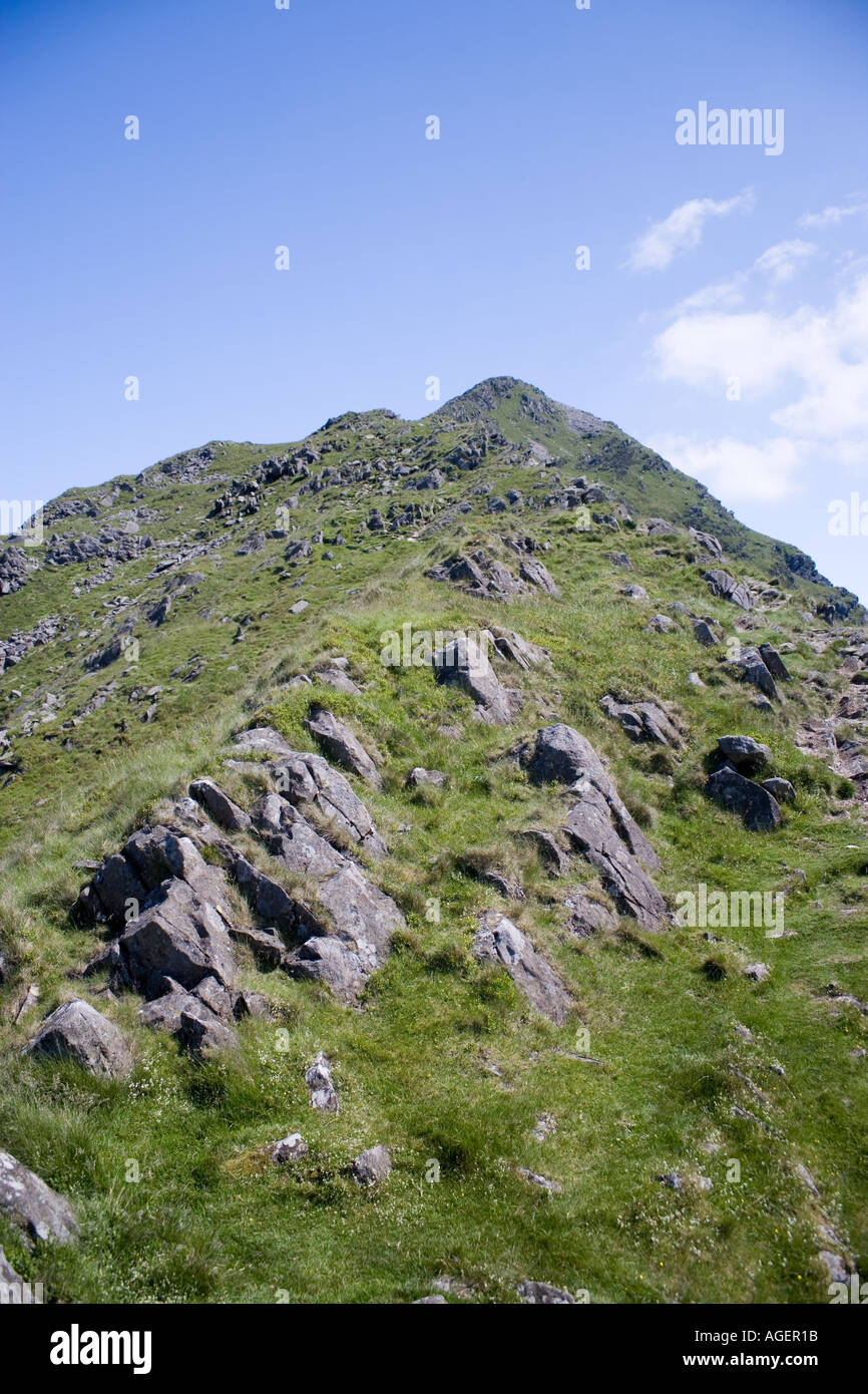 Knicht mountain from the path above Croesor village Snowdonia North ...