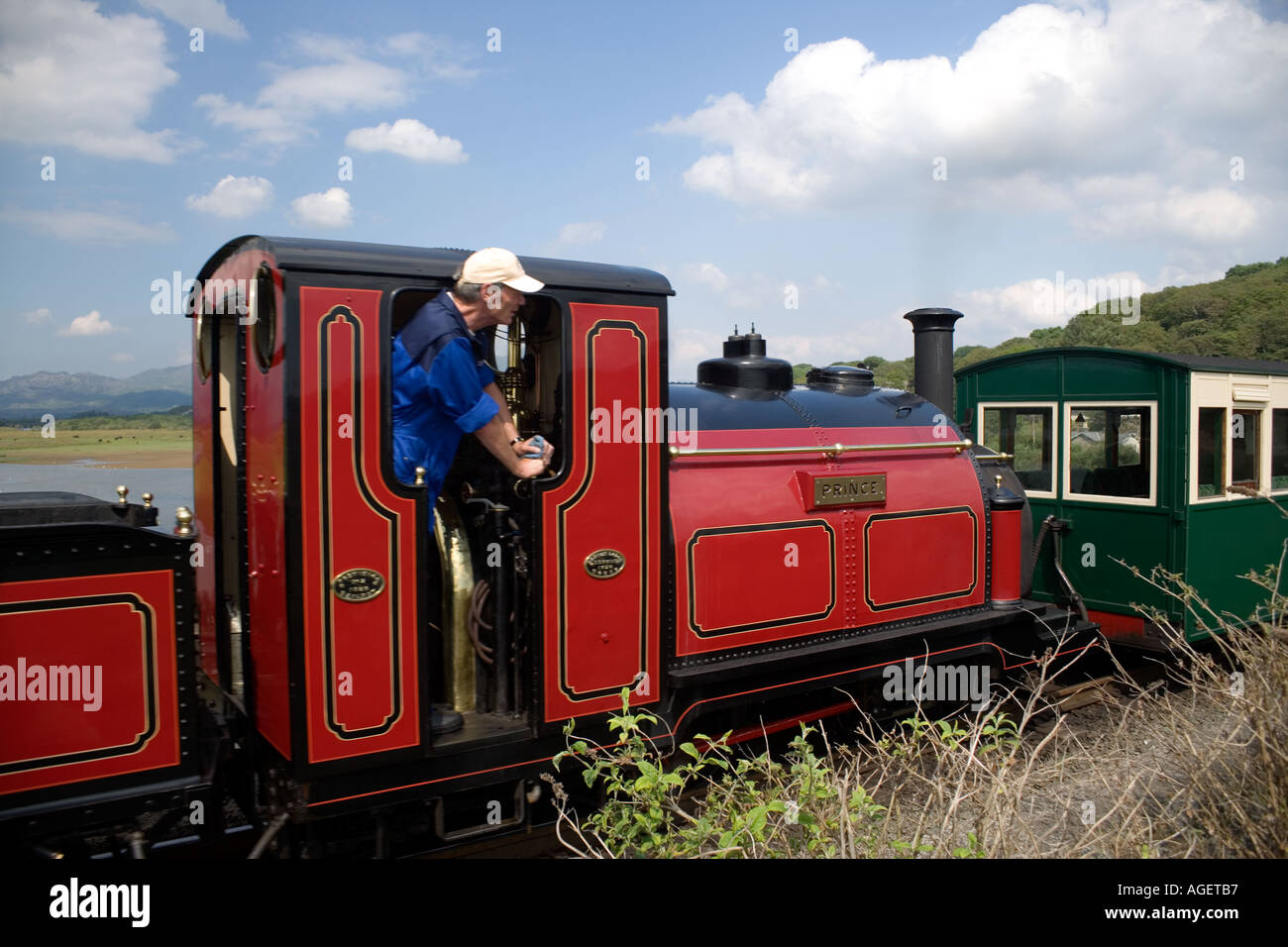 Prince steam Train Ffestiniog steam railway on the cob coming from the ...