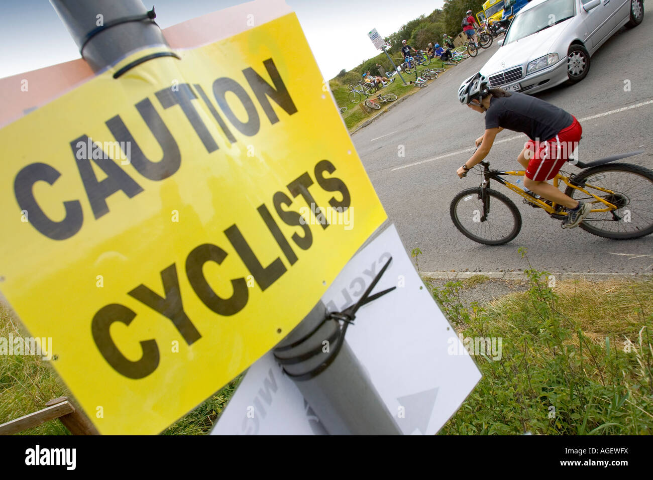 caution cyclists sign Isle of Wight Randonee Blackgang chine car park ...