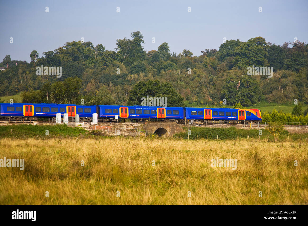 Southwest trains commuter train in the Surrey countryside in Surrey ...