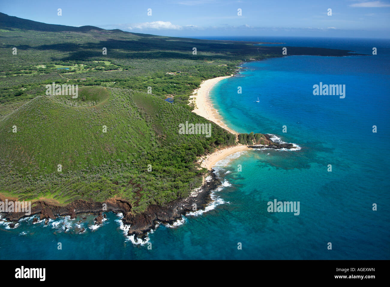Aerial view of crater on Maui Hawaii coast with beach Stock Photo - Alamy
