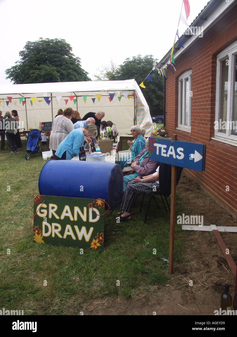 Grand draw and teas in village hall Stock Photo - Alamy