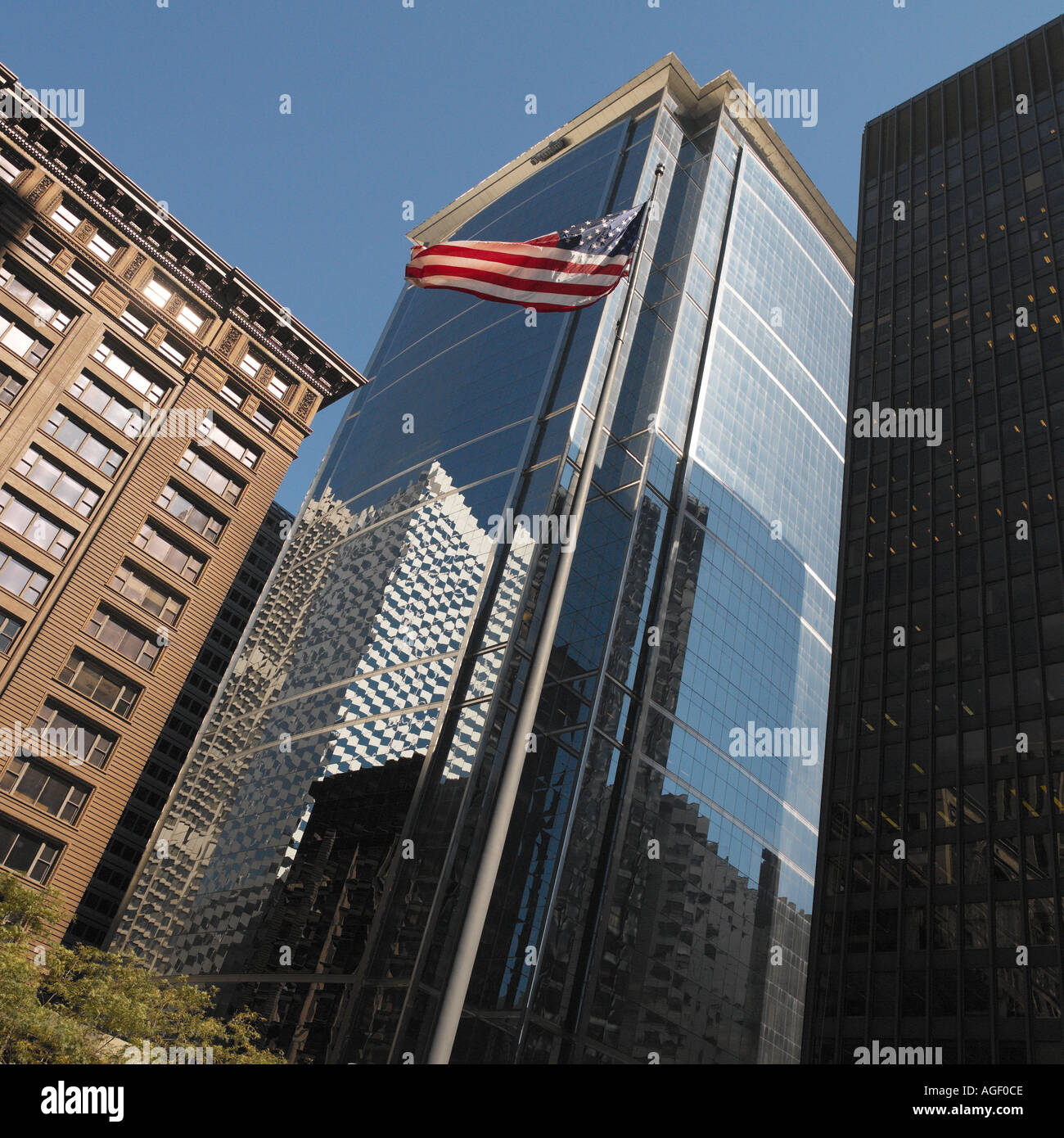 US flag flying in Downtown Chicago, USA Stock Photo - Alamy