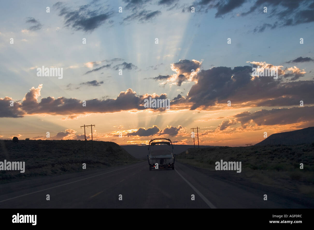 Driving into the sunset after a wonderful boating vacation Stock Photo ...