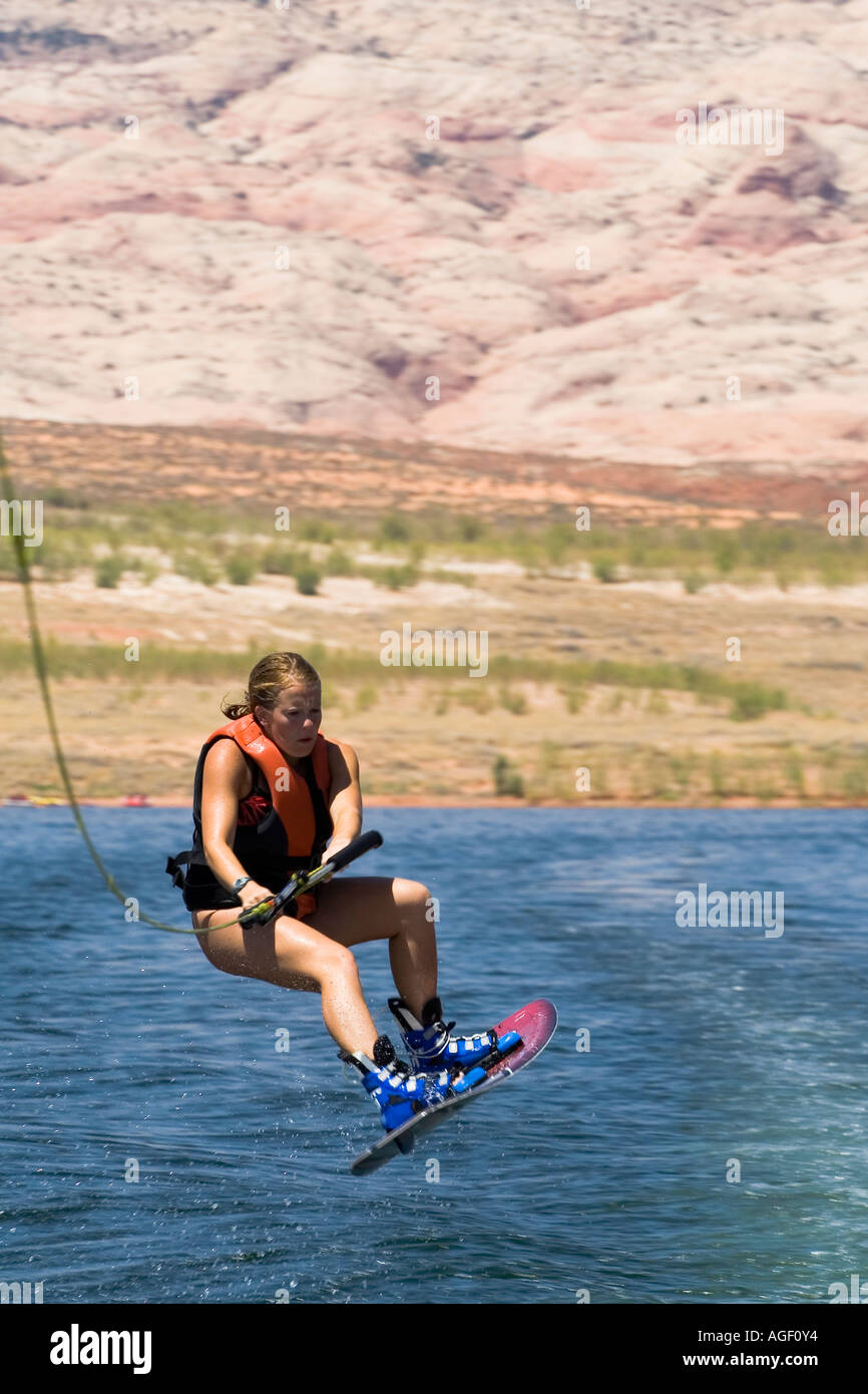 Girl wakeboarding at Lake Powell in Glen Canyon National Recreation ...