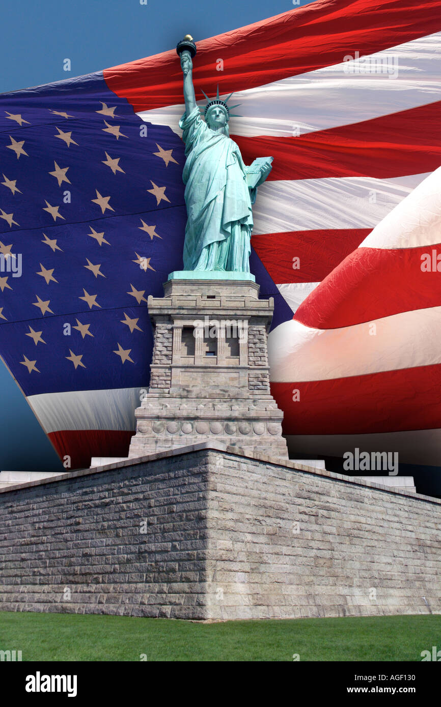 Statue of Liberty and American flag - New York - USA Stock Photo - Alamy