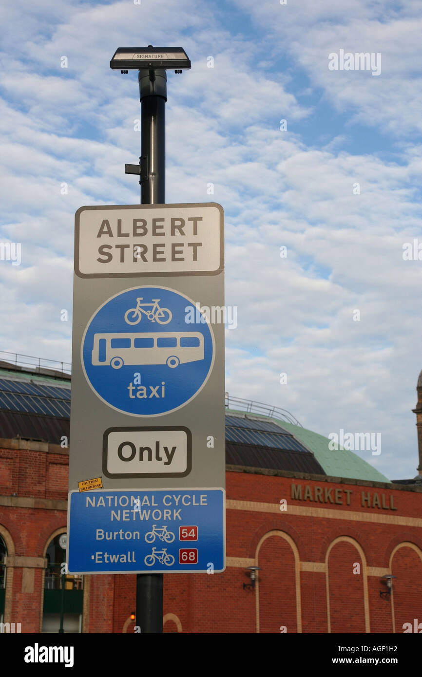 derby town signpost coach taxi bike only centre derbyshire england uk ...