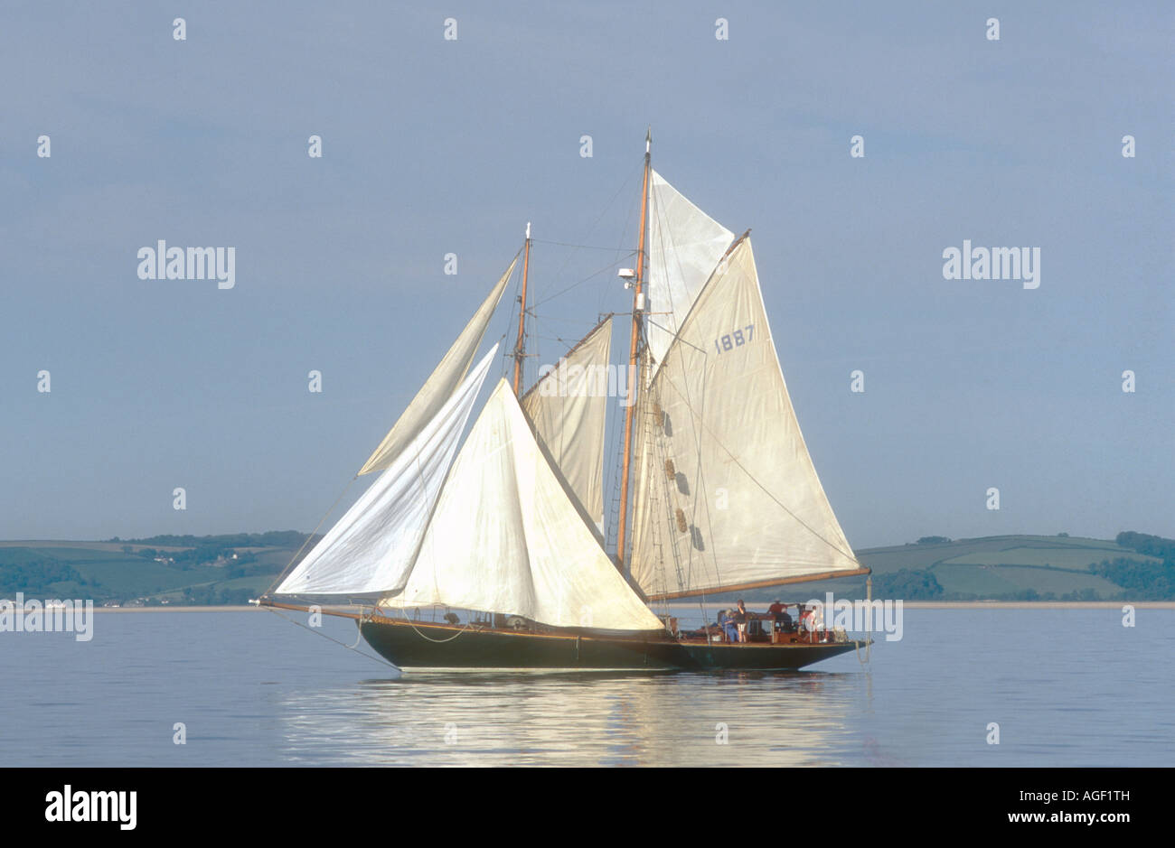 The restored 1909 British built gaff rigged schooner Hoshi under sail ...