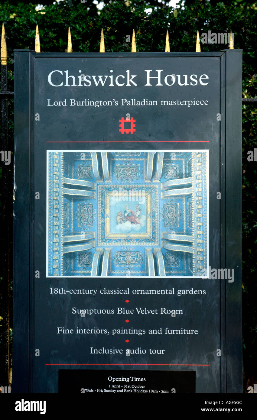 Sign at Chiswick House Middlesex Stock Photo - Alamy