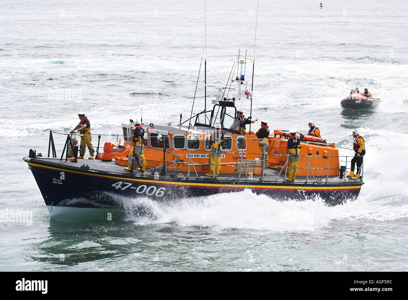 RNLI Lifeboat inshore offshore rubber rib inflatable rescue action ...