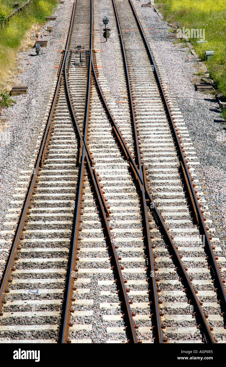 Railway track points Stock Photo - Alamy