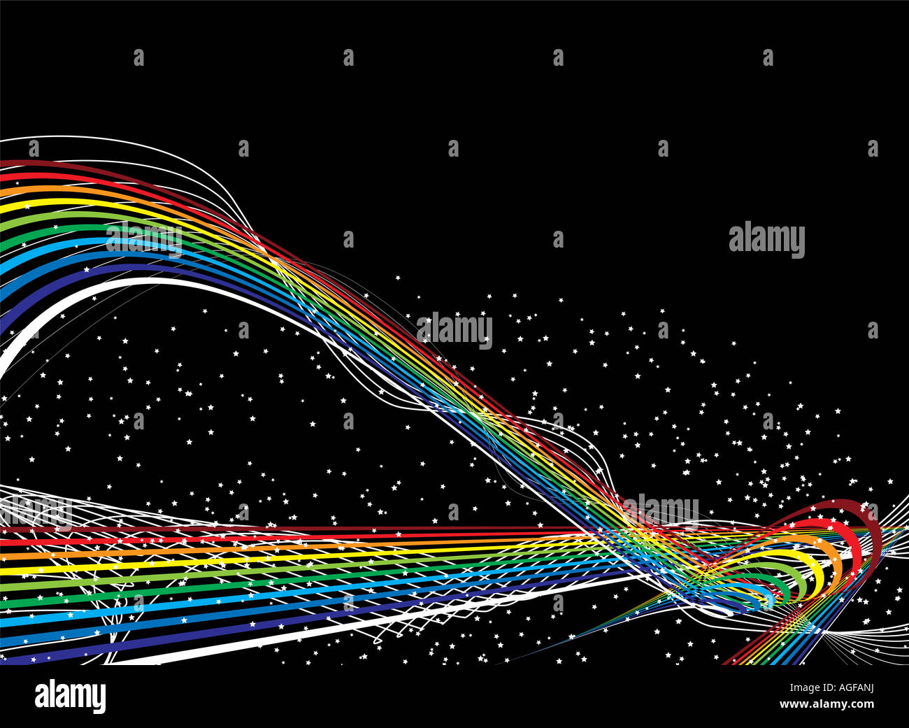 Space rainbow background with white stars and flowing white lines Stock ...
