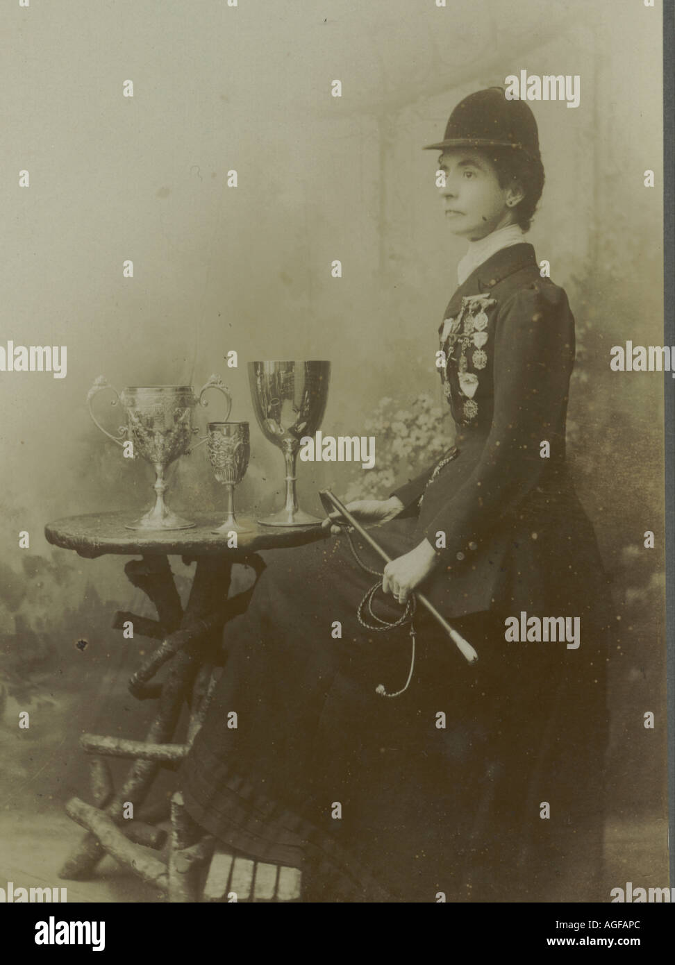 Studio cabinet photograph of lady in riding habit circa 1890 Stock ...