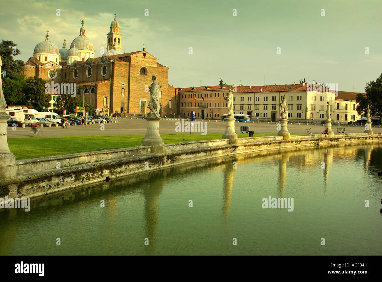 Padua (Padova) water reflections of Prato della Valle with Basilica of ...