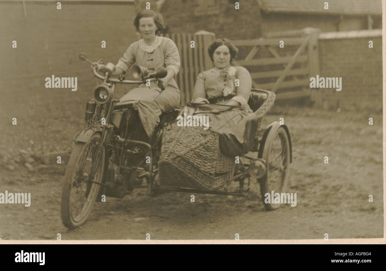Photograph of motor cycle and side car taken August 1914 Stock Photo ...