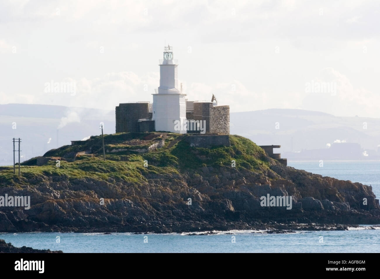 A view of the Mumbles Lighthouse, Swansea, Glamorganshire, taken from ...