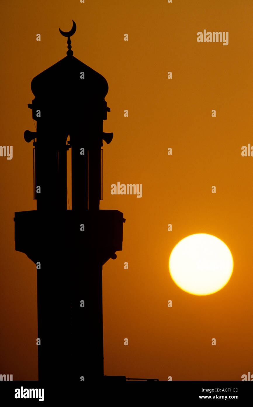 Sunset over Minaret of Mosque Sohar Oman Stock Photo - Alamy