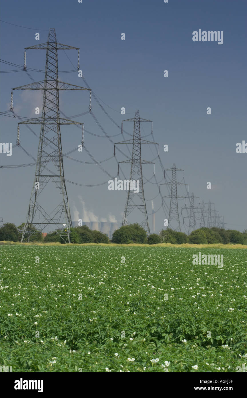 Electricity pylons leading from Ferrybridge power station Yorkshire ...