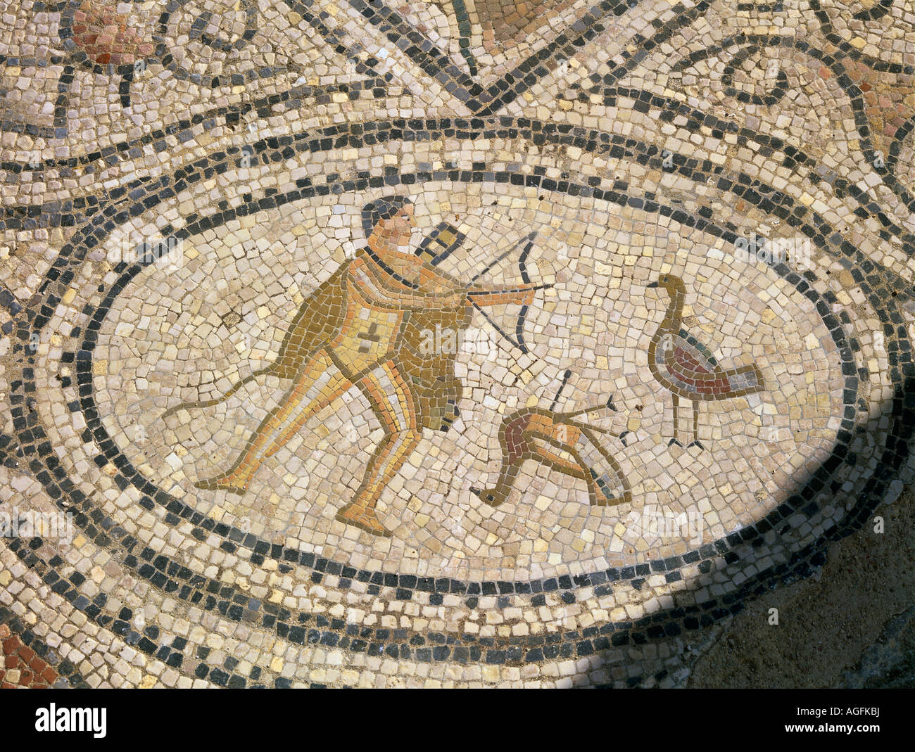 Mosaic or tessellated pavement in the floor of an old roman house with ...
