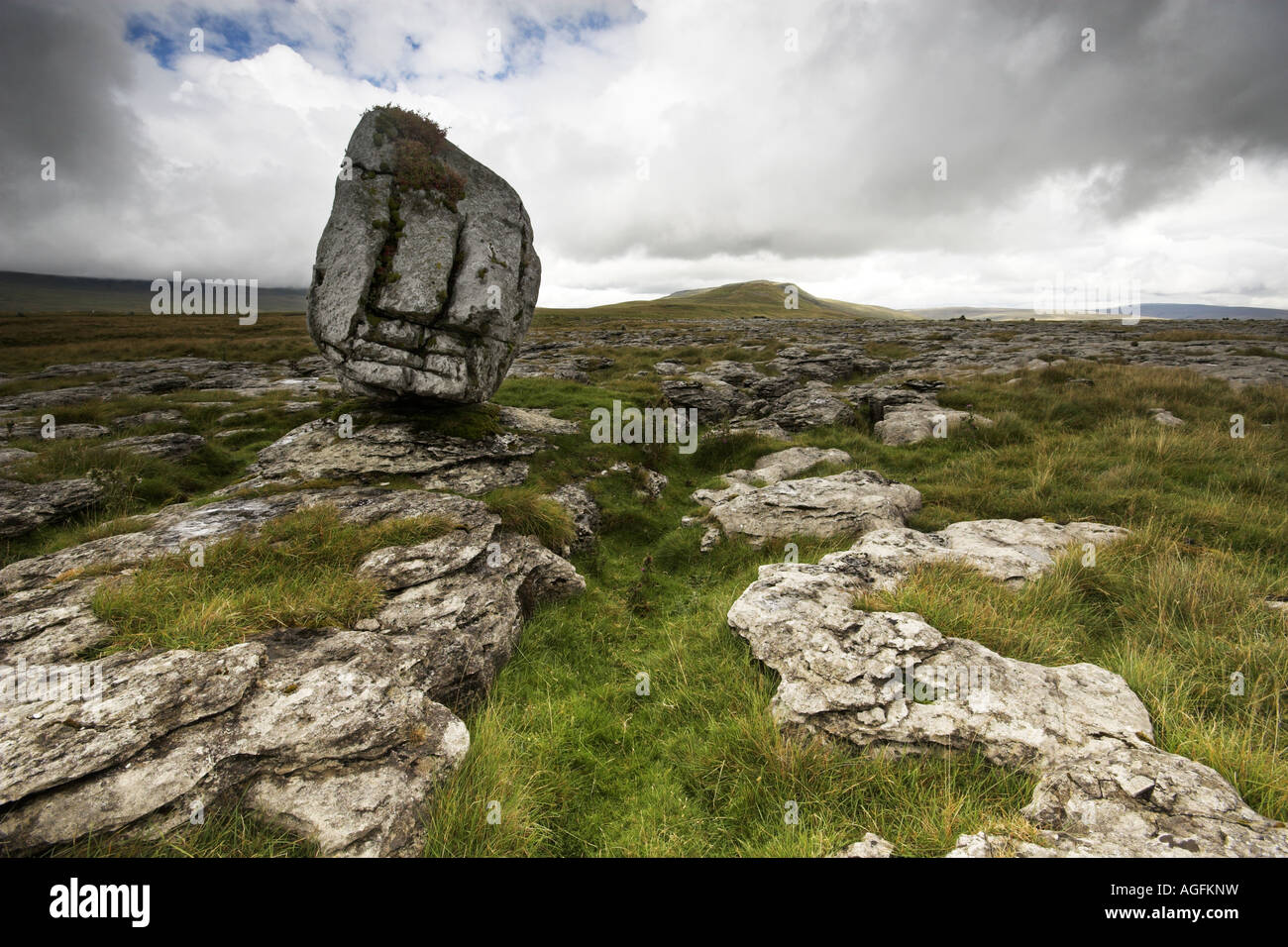Glacial Erratic Boulder on Scales Moor with a backdrop of Whernside ...