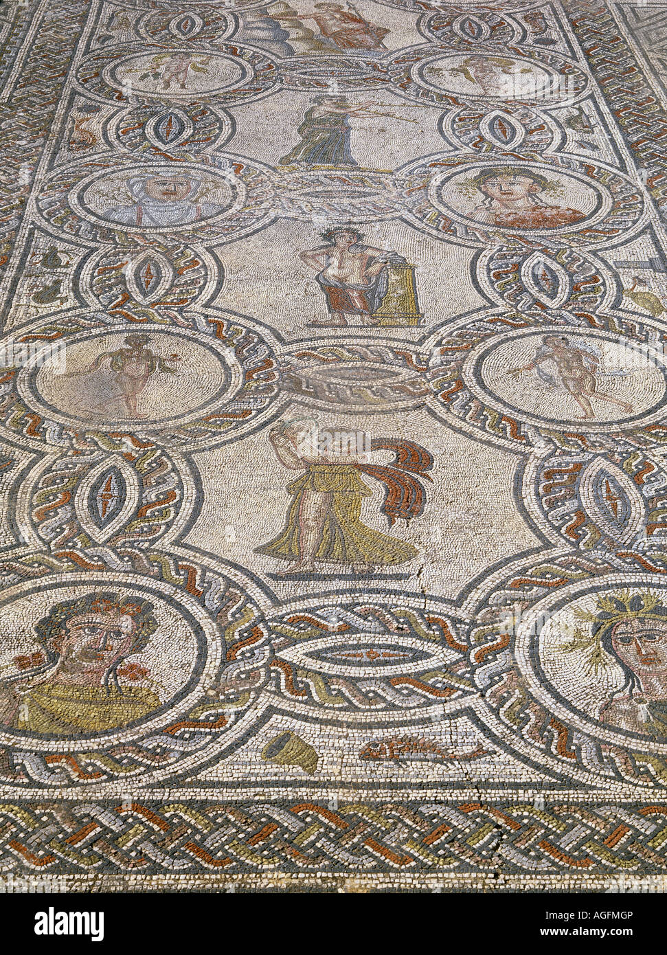 Mosaic or tessellated pavement in the floor of an old roman house in ...