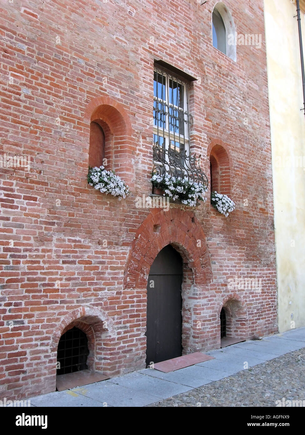 Typical medieval house facade in Asti Piedmont Northern Italy Stock ...