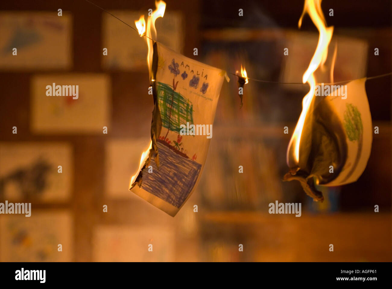 Children s drawings in school fire Stock Photo - Alamy