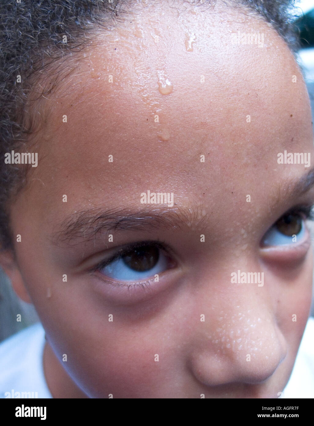 Perspiration on the face of a young gril Stock Photo - Alamy