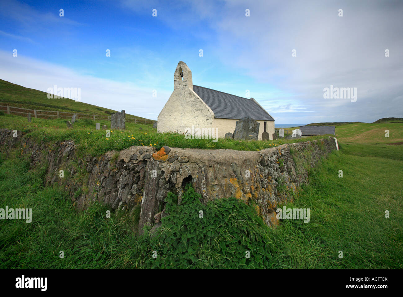Church at Mwnt overlooking Cardigan Bay Stock Photo - Alamy
