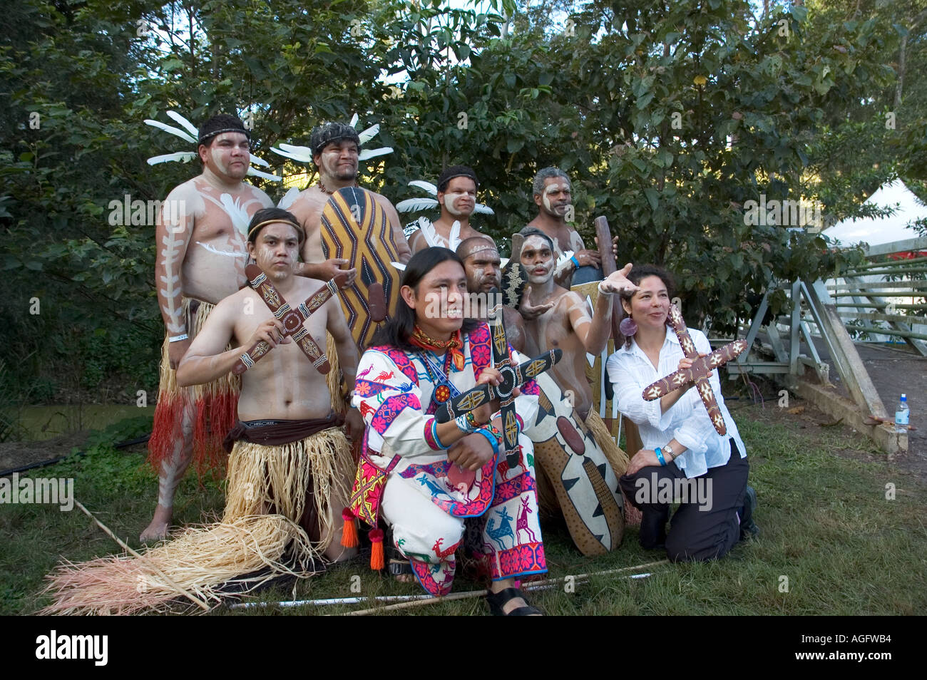 Australian Aboriginal dance group with an American Navaho Indian Stock ...