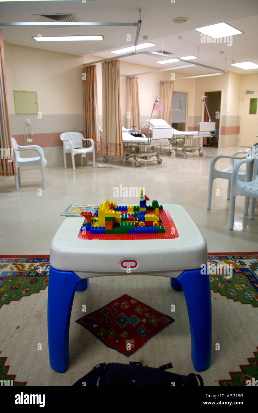 Plastic table and toys in children's hospital ward, logos removed Stock ...