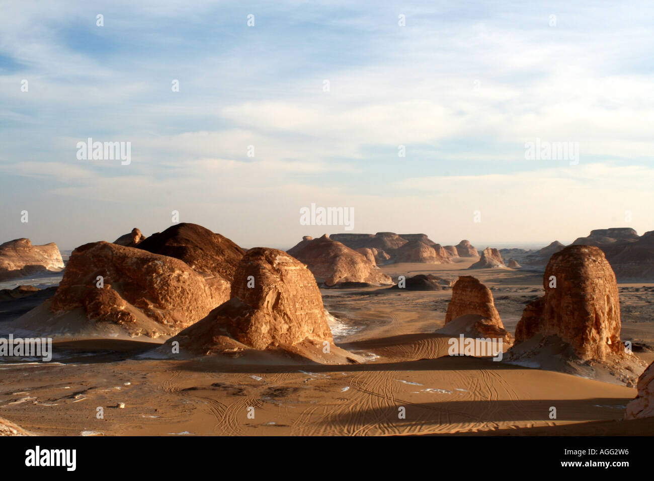 huge limestone rocks casting shadows in the white desert, Egypt, White ...