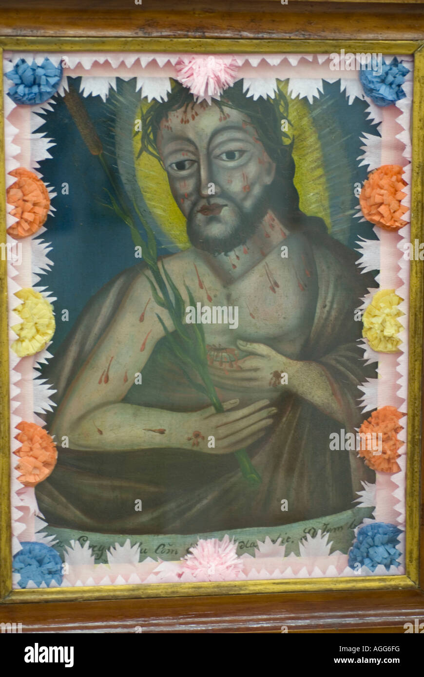 Painting or icon of Jesus Christ from the museum of folk art in Krakow ...