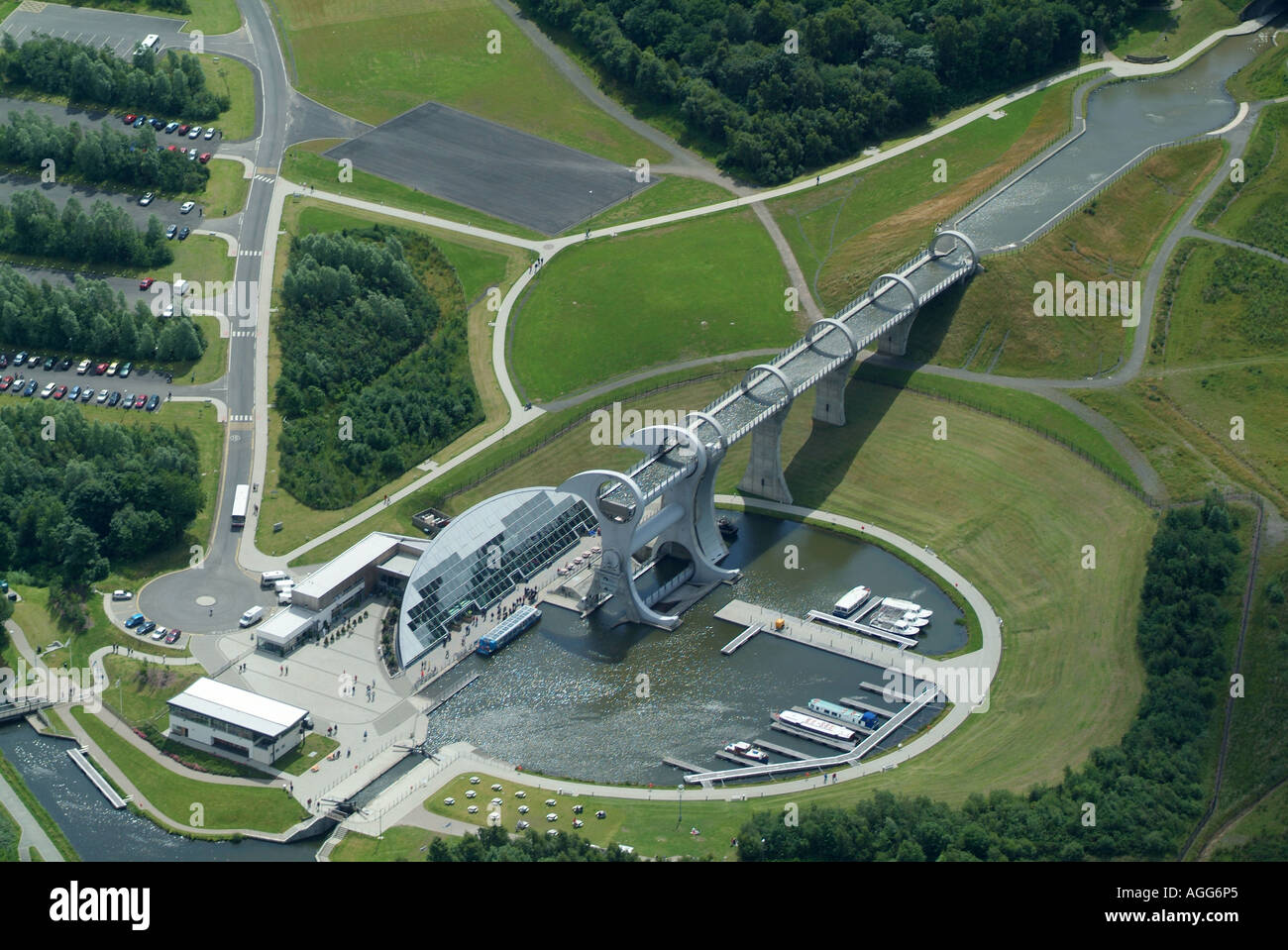 Falkirk Wheel, Central Scotland, aerial view, summer 2006 Stock Photo ...