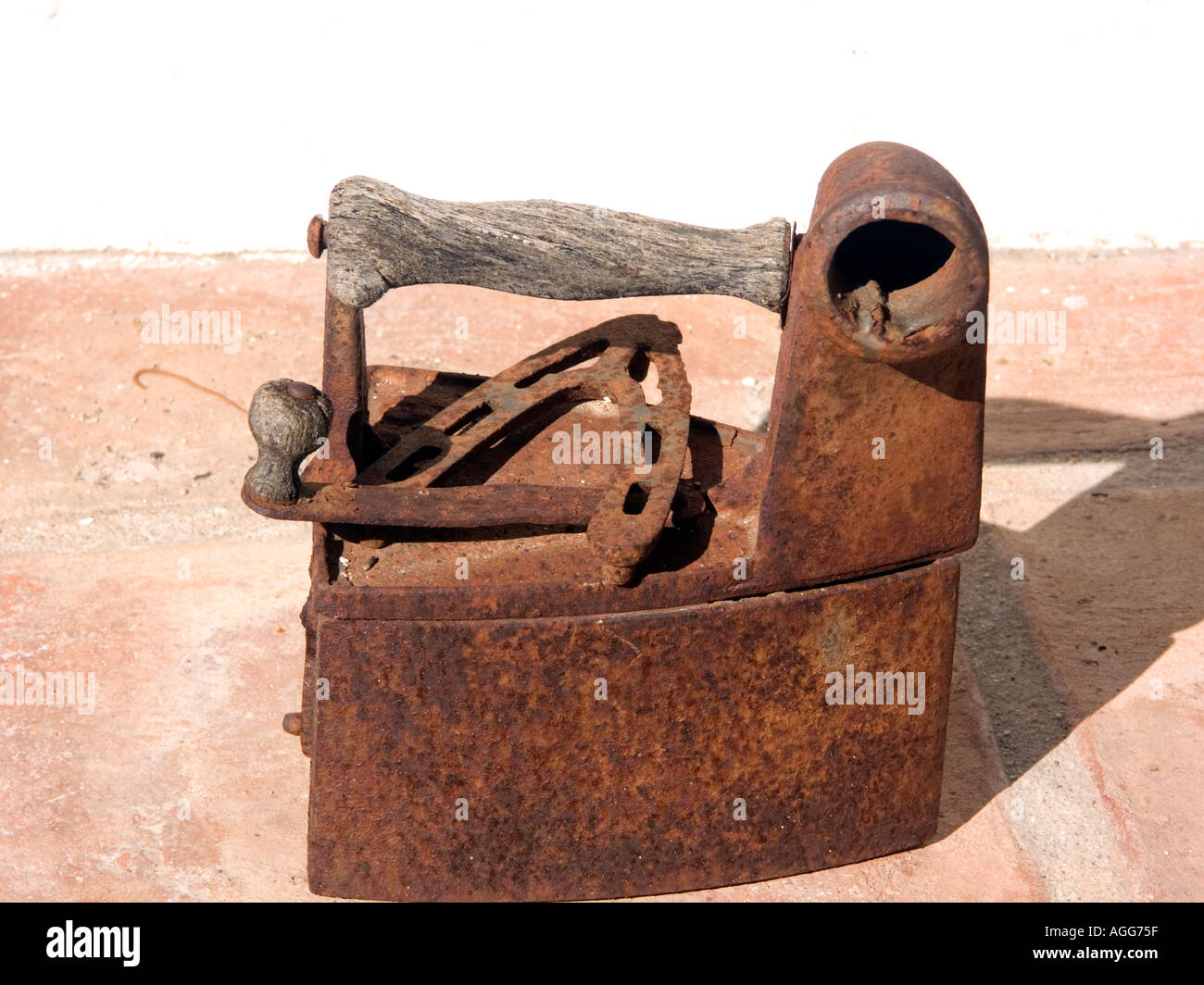 Old Steam Iron and Stand antique classical period rusty rust unrestored ...